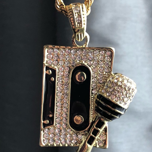 Accessories | Record And Mic Iced Out Pendant With Chain Same Da | Poshmark